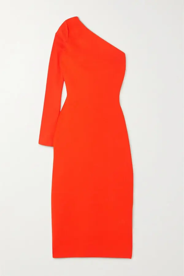 Victoria Beckham Vb Body One-sleeve Stretch-knit Midi Dress - Orange