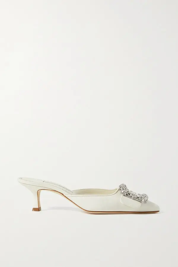 Manolo Blahnik Maysale 50 Buckled Mules - White