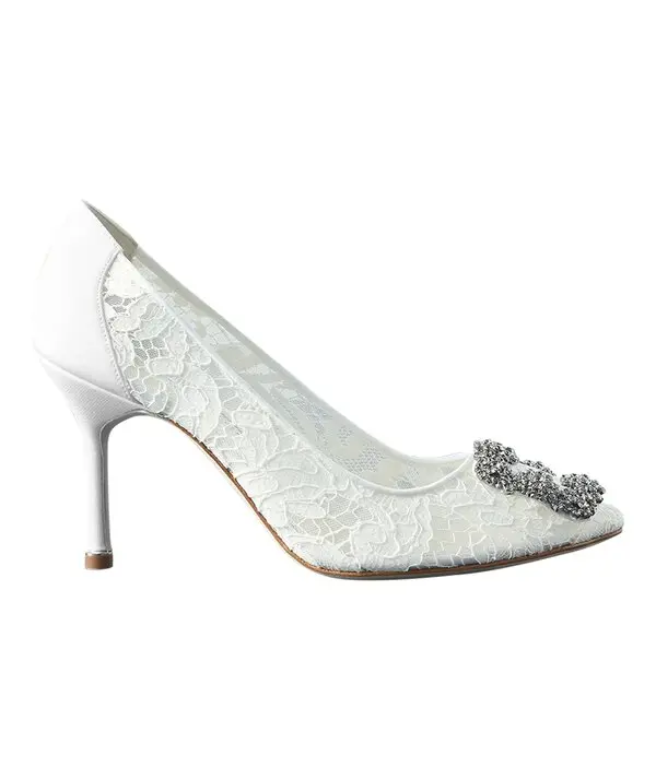 Manolo Blahnik Hangisi 90 Corded Lace Pumps - White