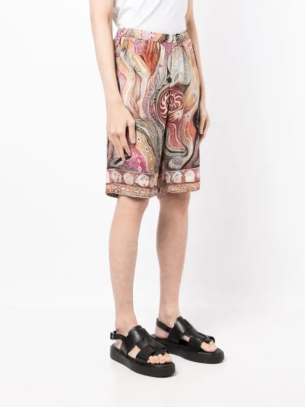 ENDLESS JOY Dark Star Graphic-print Silk Shorts