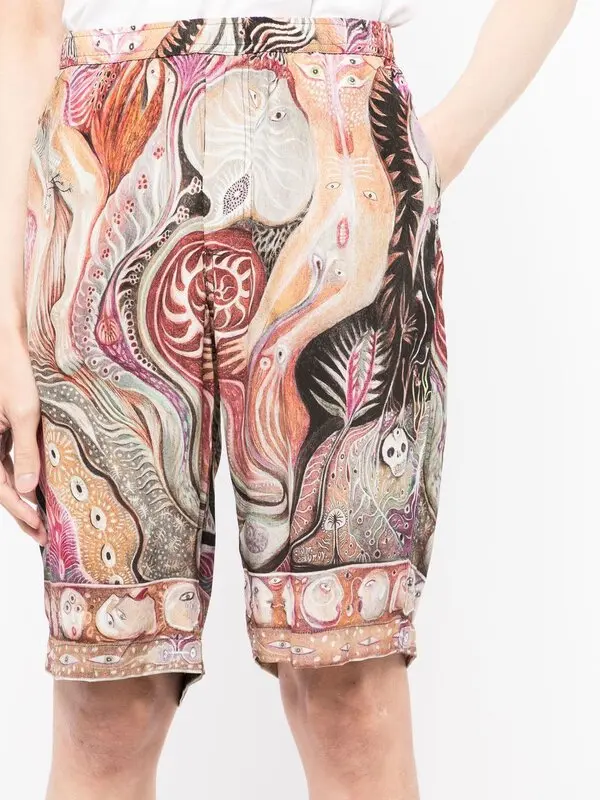 ENDLESS JOY Dark Star Graphic-print Silk Shorts