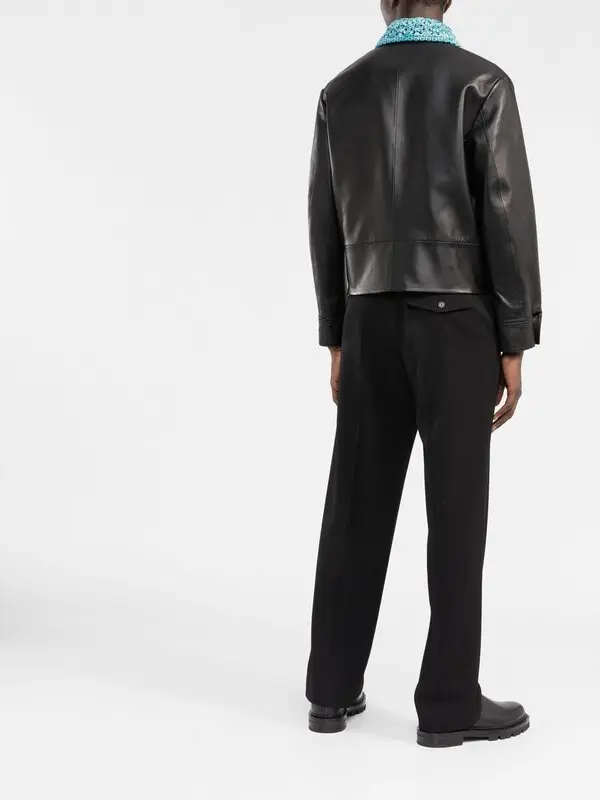 Ambush Crochet-Collar Leather Jacket In Black - 45% Off | Editorialist