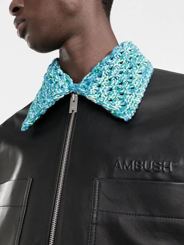 AMBUSH クロシェ編み レザージャケット Ambush Crochet-Collar Leather Jacket In Black - 45% Off | Editorialist