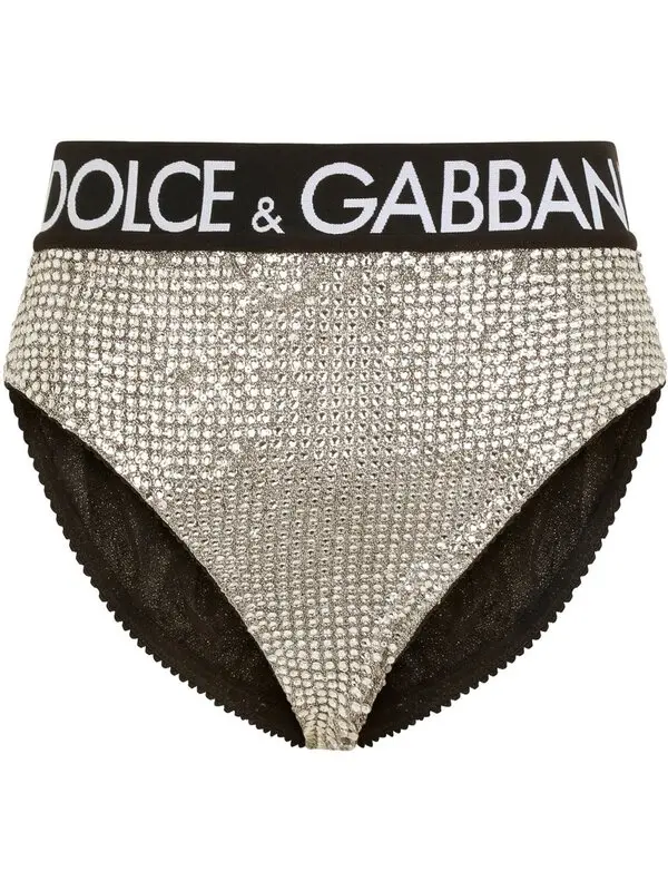 Dolce & Gabbana High-waisted Crystal-embellished Briefs - Black