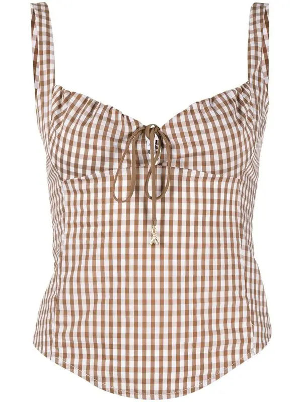 Patrizia Pepe Gingham-print Poplin Bustier Top