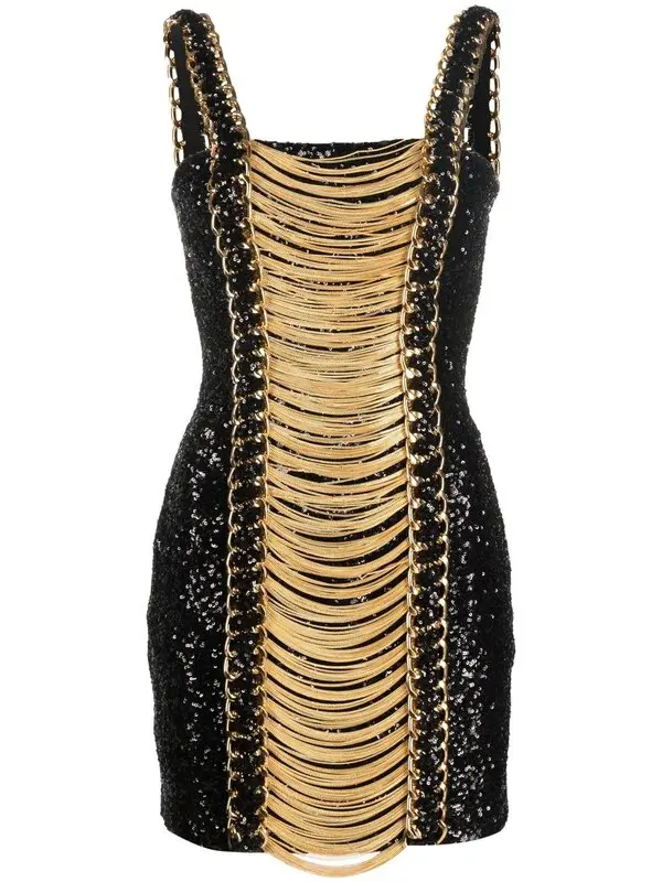Buy Balmain Sequinned Chain-link Mini Dress - Black At 28% Off