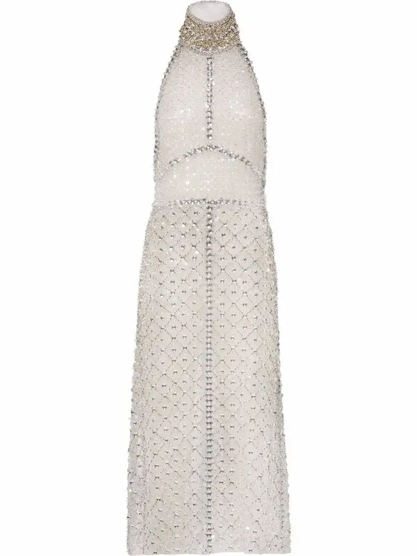 Miu Miu Embroidered Organza Halter Dress - White | Editorialist