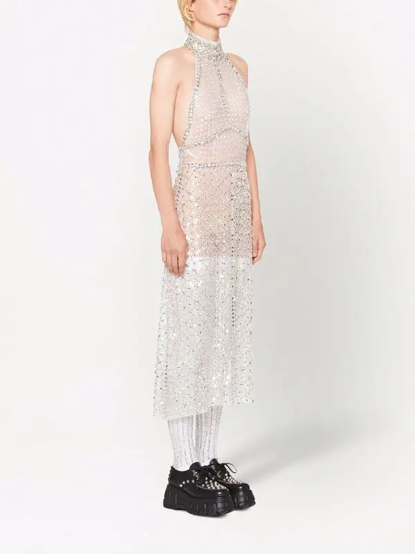 Miu Miu Embroidered Organza Halter Dress - White | Editorialist
