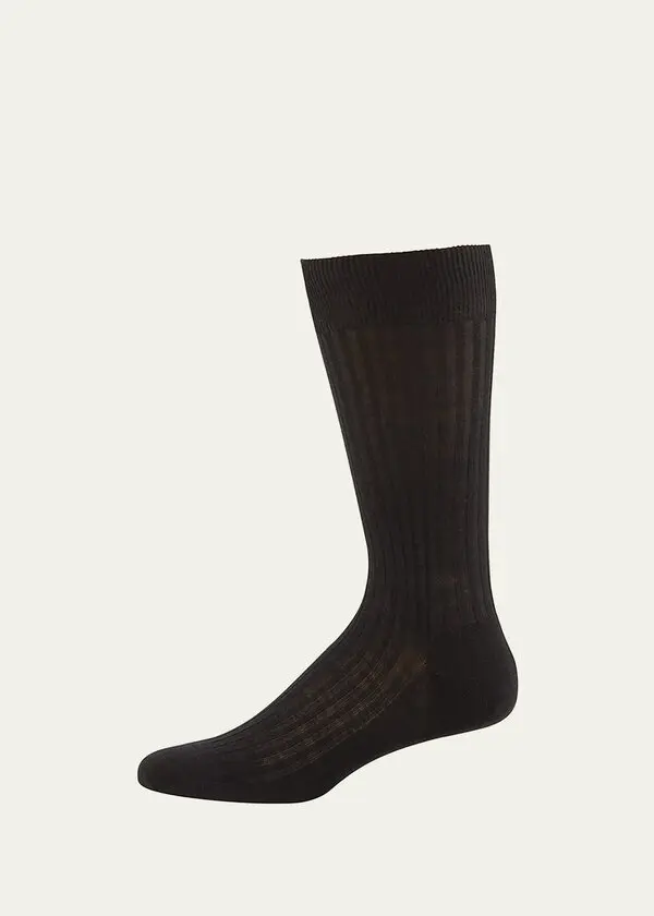 Pantherella Laburnum Ribbed Wool Mid-calf Socks - Black