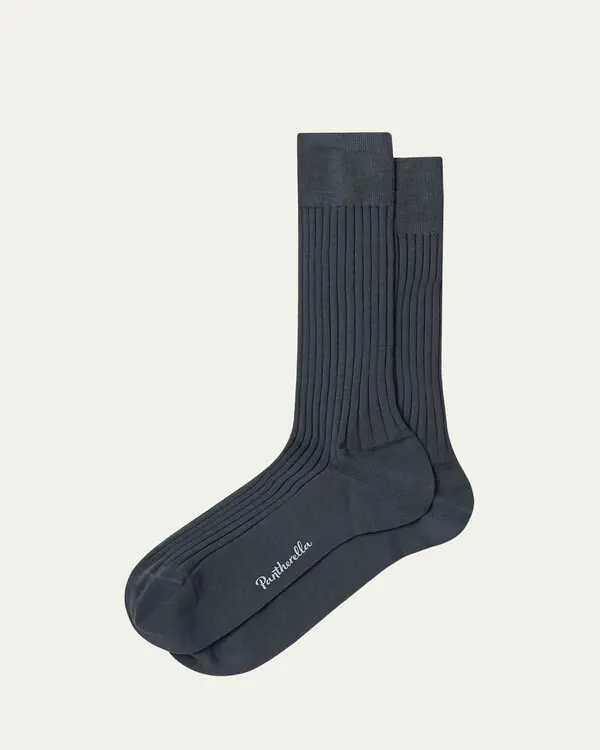 Pantherella Laburnum Ribbed Wool Mid-calf Socks - Teal