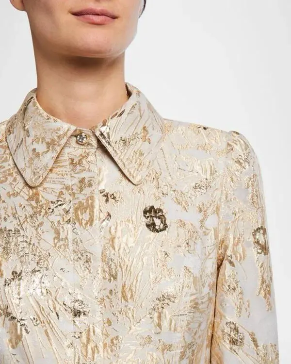 Rickie Freeman For Teri Jon Metallic Brocade Shirtdress Gown