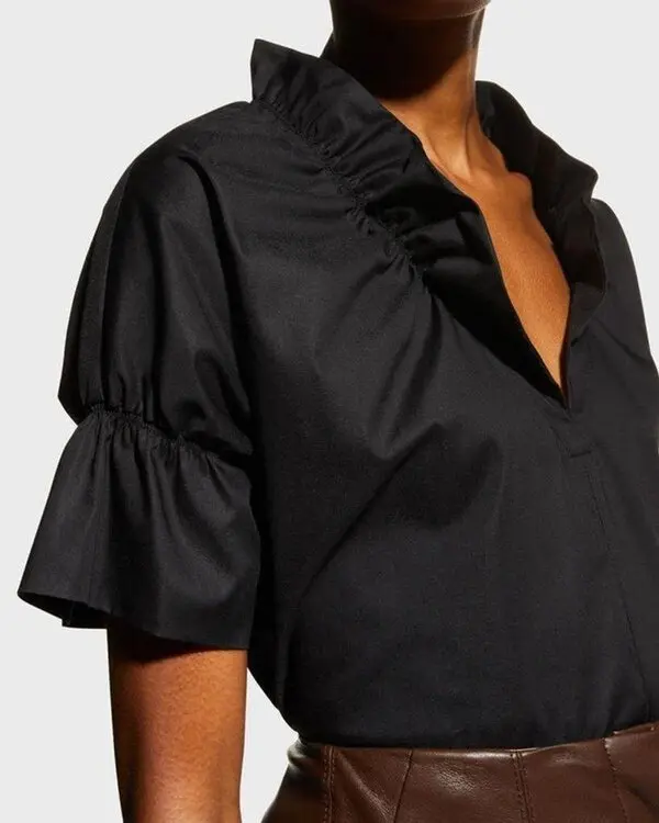 Finley Crosby Flounce Neck Poplin Shirt - Black