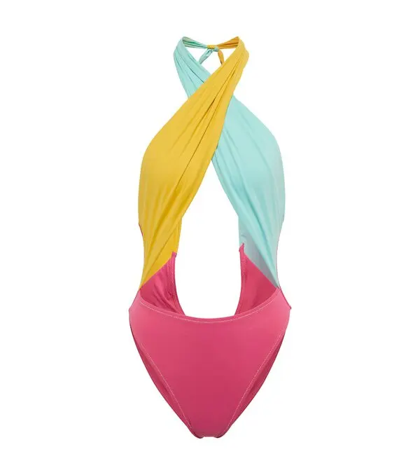 REINA OLGA Colorblocked Cutout Swimsuit - Multicoloured