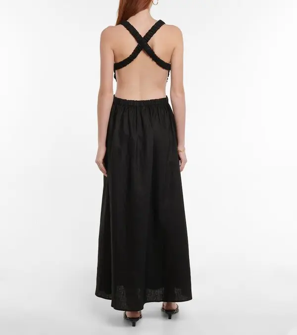 Sir. Alena Open-Back Linen Maxi Dress In Black - 30% Off | Editorialist