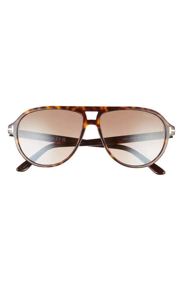 TOM FORD Jeffrey 59mm Pilot Sunglasses - Dark Havana / Gradient Brown