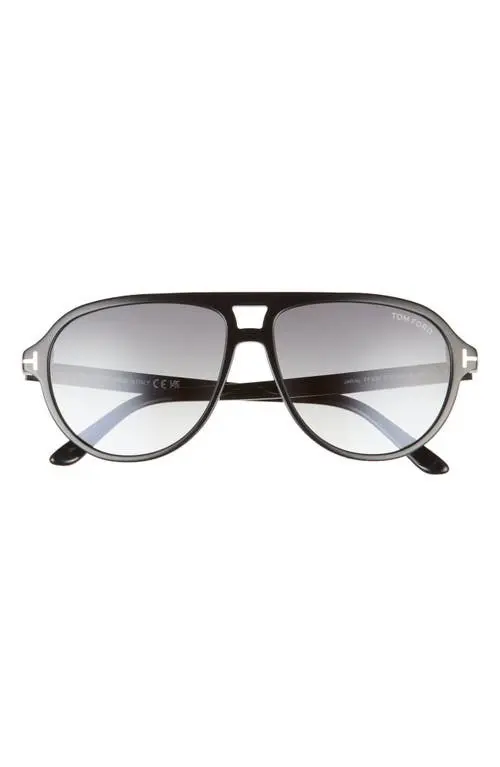 TOM FORD Jeffrey 59mm Pilot Sunglasses - Shiny Black/gradient Smoke