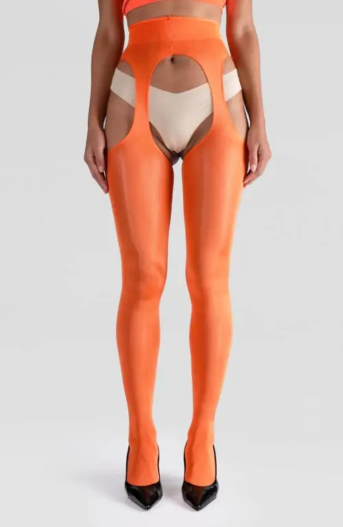 LECHERY® Lustrous Sheer Suspender Crotchless Tights - Orange