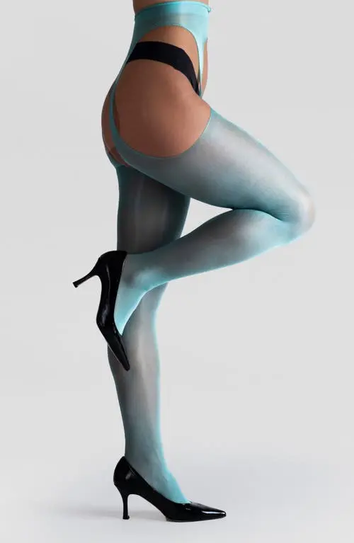 LECHERY® Lustrous Sheer Suspender Crotchless Tights - Teal Green