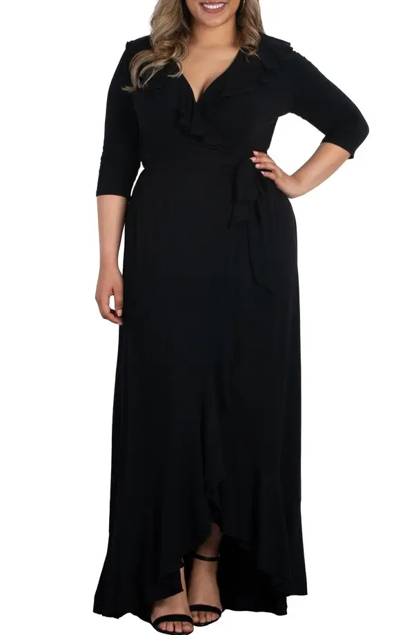 KIYONNA Maritime Ruffle Wrap Maxi Dress