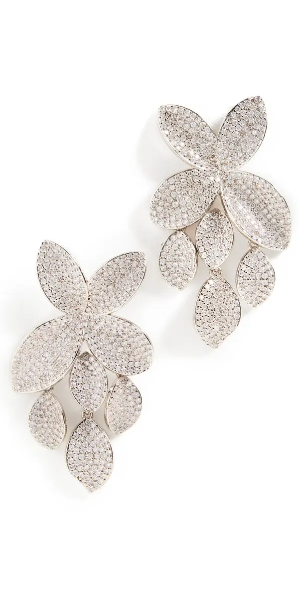 Shashi Pave Flower Drop Earrings - White Gold