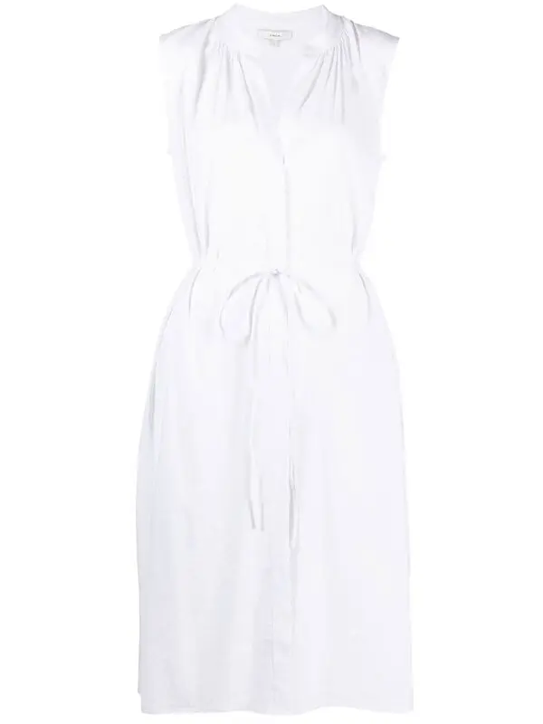 Vince Shirred Band Collar Dress - White