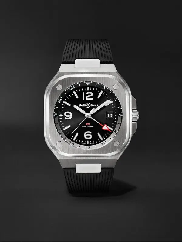 BELL & ROSS Br 05 Automatic Gmt 41mm Stainless Steel And Rubber Watch - Black