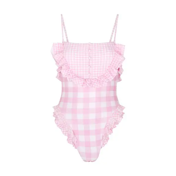 FILLYBOO Pink Gingham Ruffled Swimsuit S