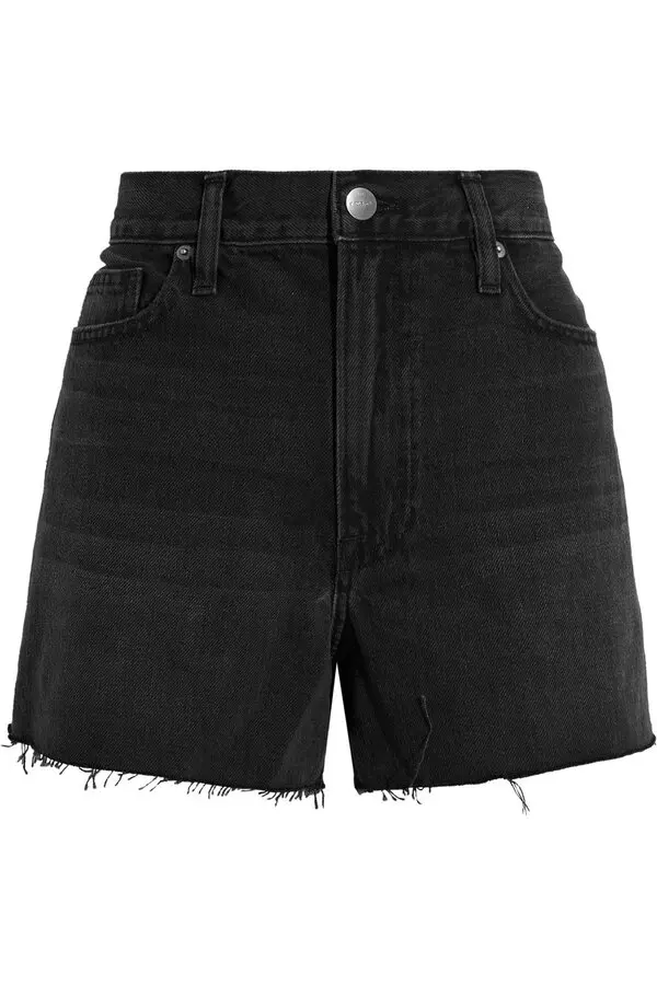 FRAME Le Simone Distressed Denim Shorts - Charcoal