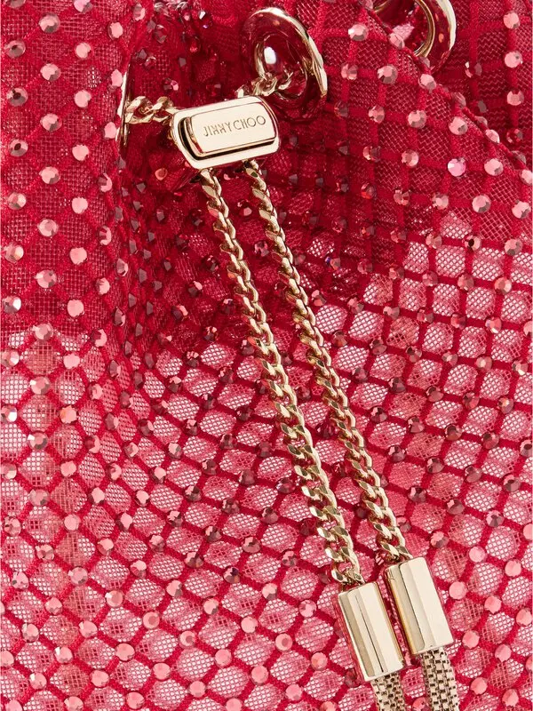 JIMMY CHOO Crystal-embellished Mesh Bucket Bag - Red