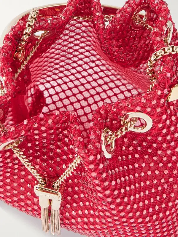 JIMMY CHOO Crystal-embellished Mesh Bucket Bag - Red