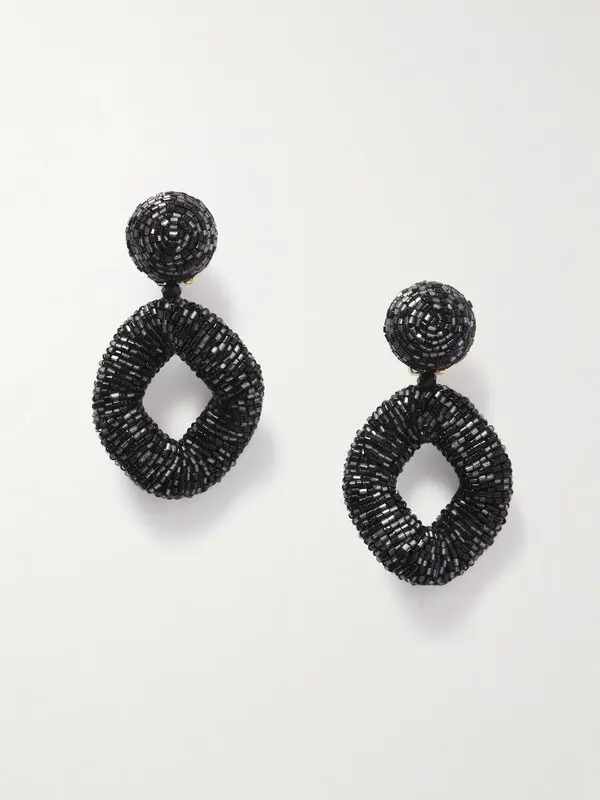Oscar De La Renta Tone Beaded Clip Earrings - Black