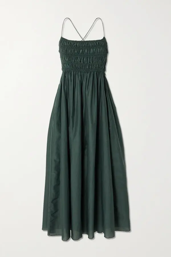 matteau green shirred maxi dress Net Sustain Organic Cotton And Silk-Blend In - 80% Off Illusion Mesh