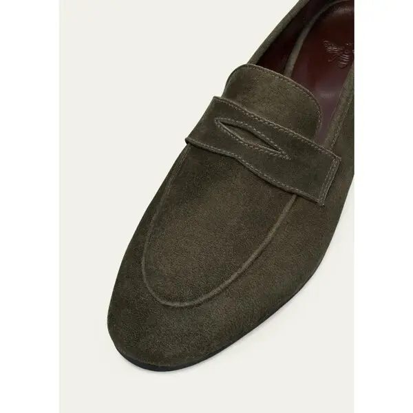 BOUGEOTTE Flaneur Suede Penny Loafers - Dark Olive