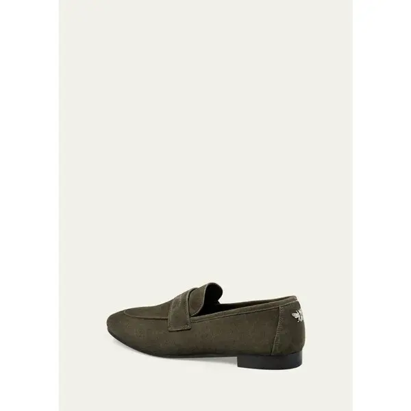 BOUGEOTTE Flaneur Suede Penny Loafers - Dark Olive