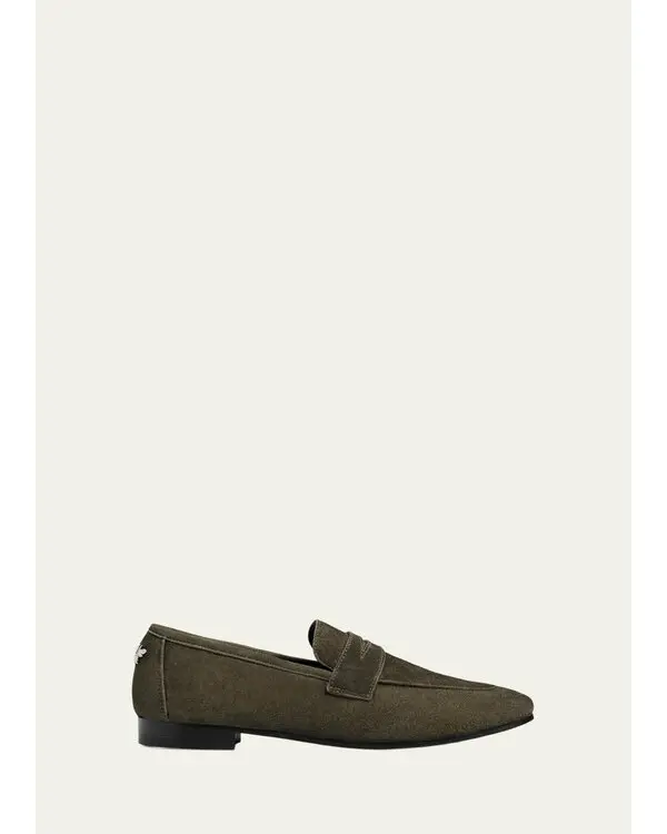 BOUGEOTTE Flaneur Suede Penny Loafers - Dark Olive
