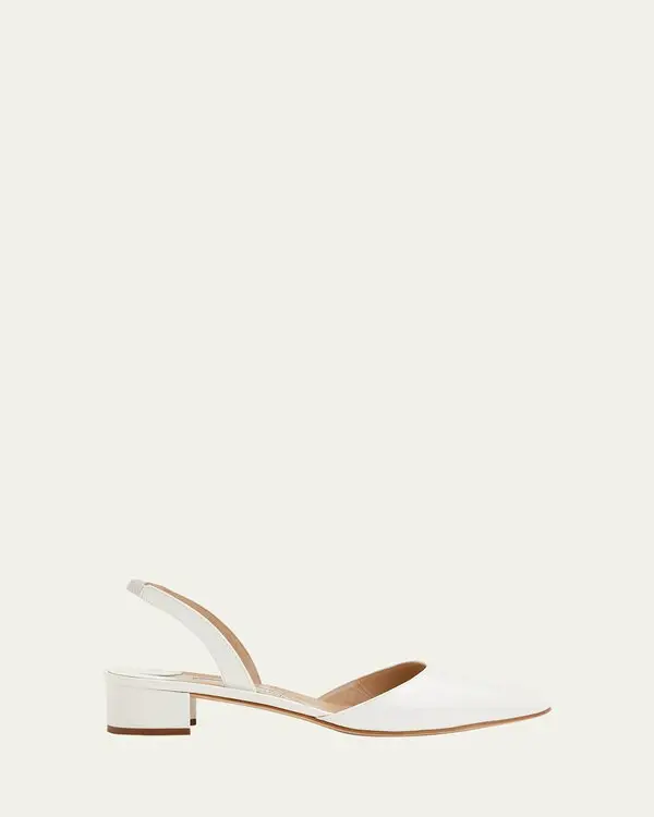 Manolo Blahnik Aspro Patent Slingback Ballerina Pumps - White
