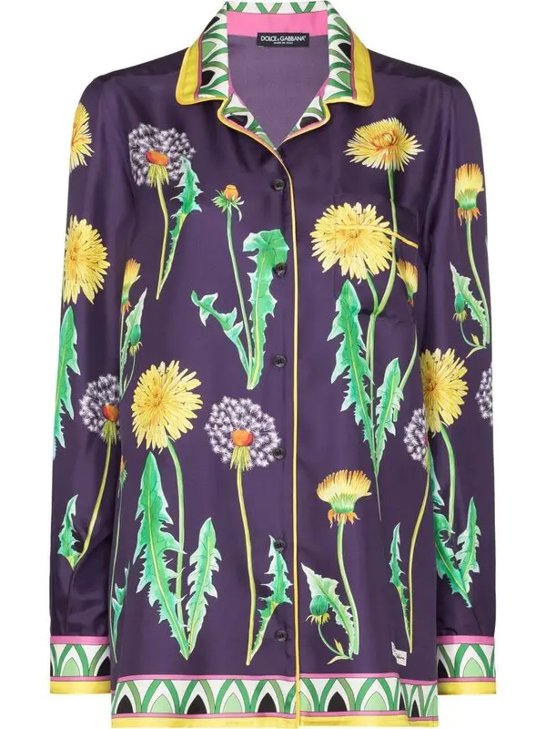 Dolce & Gabbana Dandelion Print Silk Shirt - Purple
