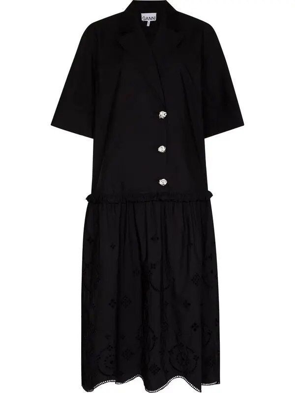 GANNI Broderie Anglaise Shirt Dress - Black