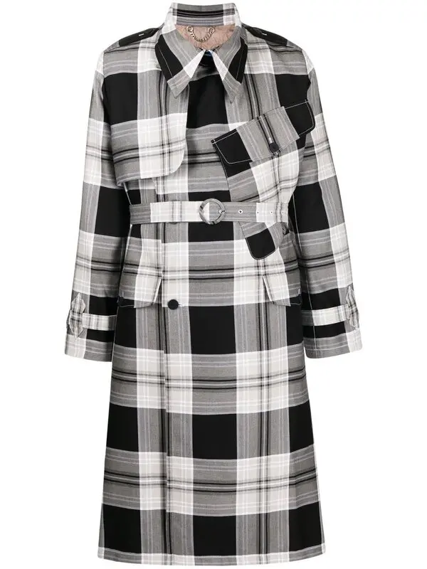 CHARLES JEFFREY Tartan-check Asymmetric Trench Coat