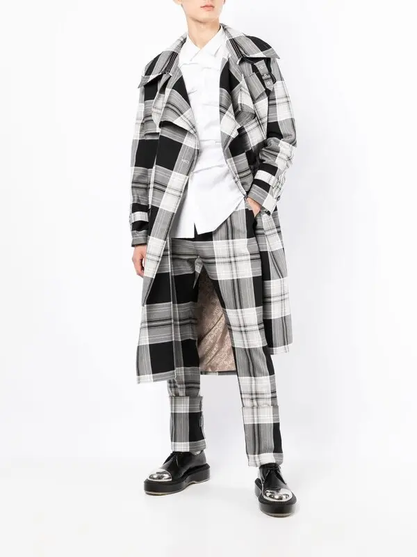 CHARLES JEFFREY Tartan-check Asymmetric Trench Coat