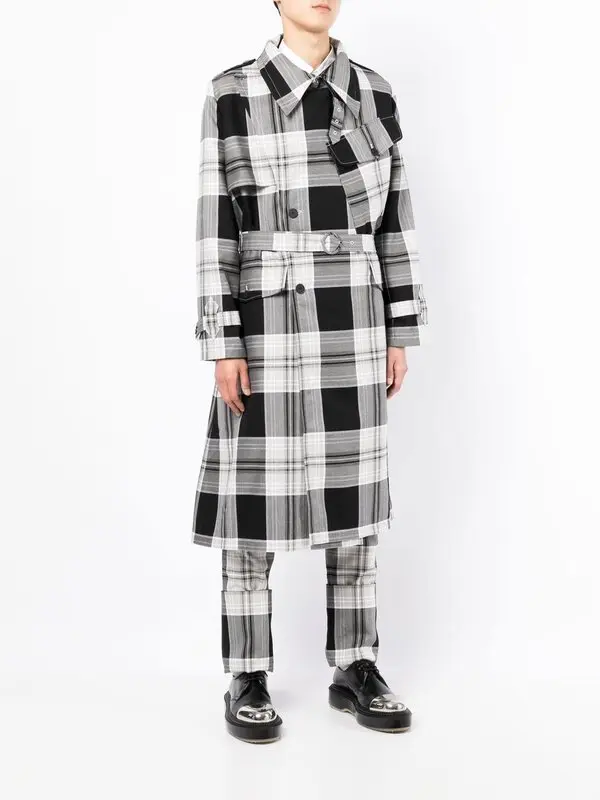 CHARLES JEFFREY Tartan-check Asymmetric Trench Coat