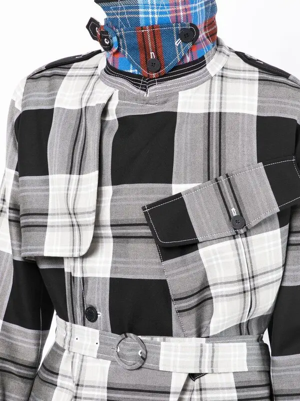 CHARLES JEFFREY Tartan-check Asymmetric Trench Coat