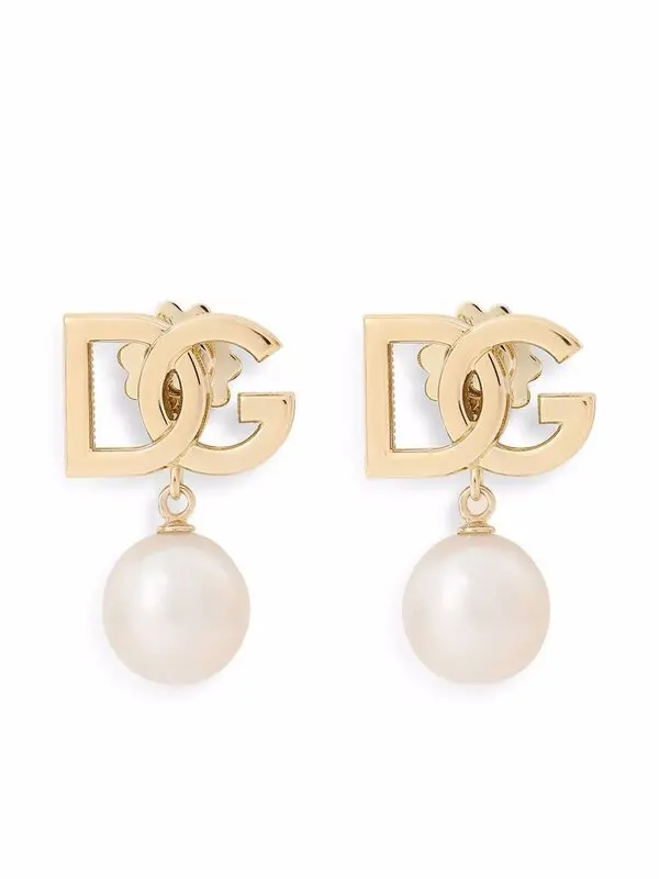 Dolce & Gabbana 18kt Yellow Pearl-embellished Logo Earrings - Gold