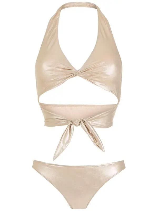 ADRIANA DEGREAS Metallic Halterneck Bikini Set - Gold