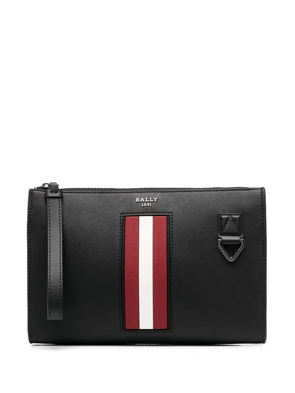 Bally Leather Clutch Bag With Signature Stripe Detail - Black