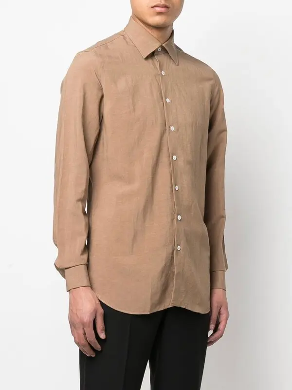 LARDINI Long-sleeved Button-up Shirt - Brown