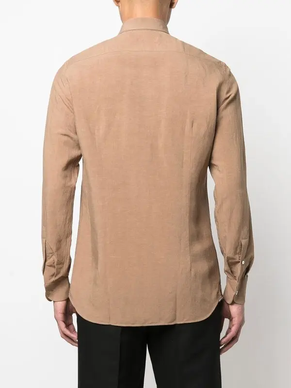 LARDINI Long-sleeved Button-up Shirt - Brown