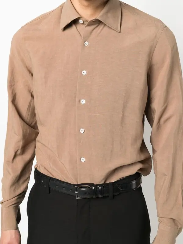 LARDINI Long-sleeved Button-up Shirt - Brown