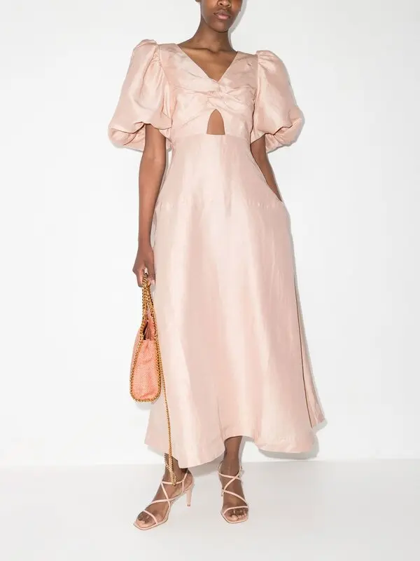 aje pink dress puff sleeves Pink Cutout Dress