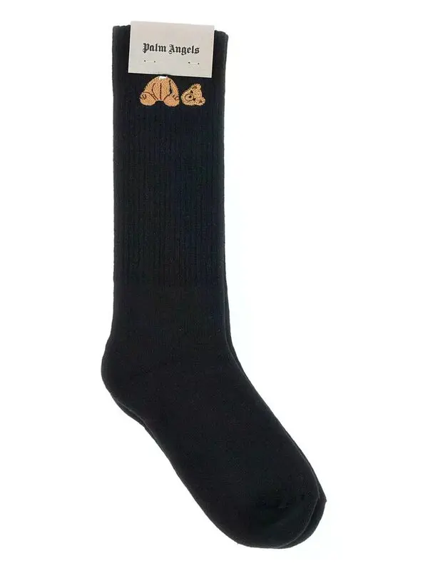 Palm Angels Bear Logo-embroidered Ankle Socks - Black